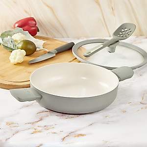 Berghoff Balance Non-stick Ceramic Sauté Pan 10.25", 3.1qt. with Glass Lid, Recycled Aluminum, CeraGreen Non-toxic Coating, Stay-cool Handle, Induction Pan, Moonmist