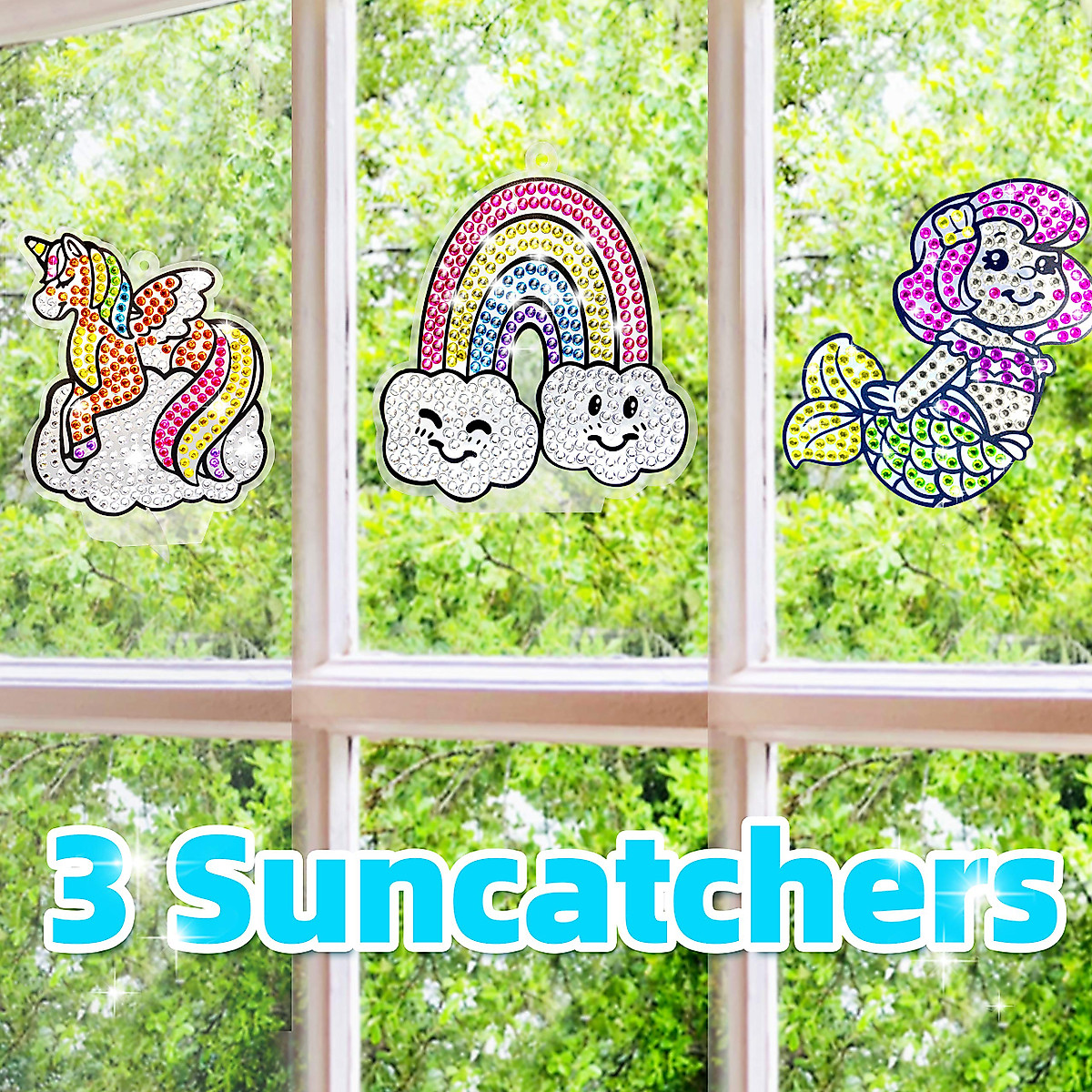 JOYIN Kids Diamond Art, Diamond Painting Kit with 18 Magical Stickers 3 Suncatchers 2 Keychains, Diamond Art for Kids, DIY Paint Arts Supplies, Craft Gift for Girls