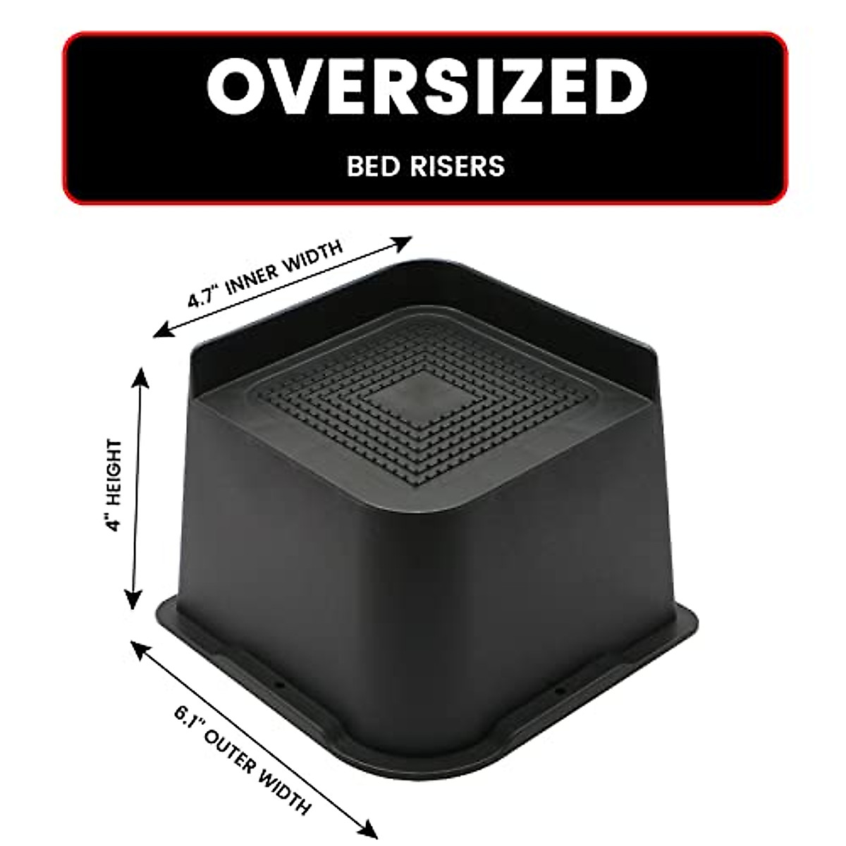 MYMULIKE Bed Risers 4 inch,6 inch, 8 inch, Oversized Furniture Risers, Support Up to 6000 Lbs, Lift 4 inch for Couch, Sofa, Table,Chair (Black 8 Pack, 4 inch)