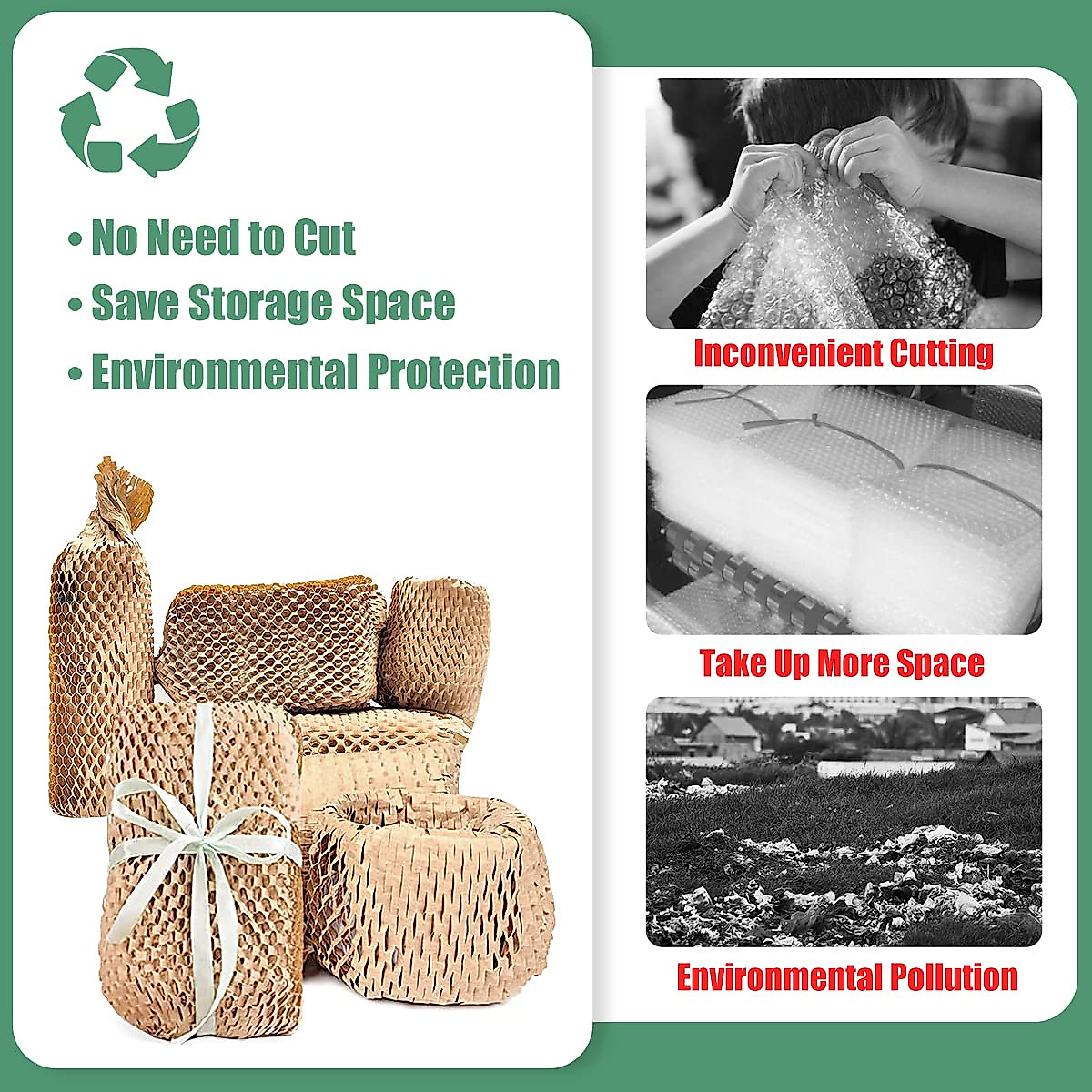 Honeycomb Packing Paper, 15" x 400' Honeycomb Paper Cushioning Wrap for Moving House Eco-Friendly Kraft Packing Paper for Gift Breakables as Bubble Wrap Roll Alternative