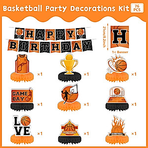 76pcs Basketball Birthday Party Decorations with Basketball Banner Honeycomb Centerpiece Basketball Balloons Cake Topper Tablecloths for Boys Basketball Theme Party Decorations