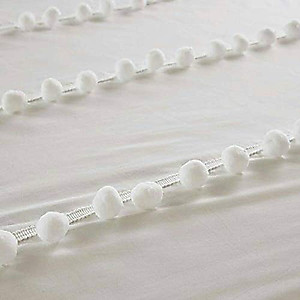 Bohemian Dorm Decor Off White Doona Duvet Cover with Pom Pom Lace Boho Comforter cover Quilt Cover Bedding Sheet Boho Bedspread With 2 Pillowcases 2 Cushion covers Set (Twin Size 60x90 Inches)