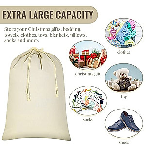 Remagr 12 Pieces Canvas Laundry Bags Bulk Large Cotton Laundry Bag with Drawstring Heavy Duty Hamper Liner Bag Washable Dirty Clothes Bag Santa Bag for Travel Household, 28" x 36"