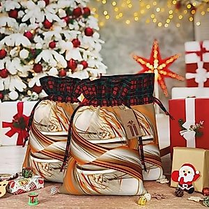 Christmas Gift Bags with Drawstring Burlap Gift Bags Orange White Lines Christmas Linen Bags for Xmas Party Candy Bags with Cards Xmas Reusable Wrapping Bags Christmas Linen Treat Bags for Holiday