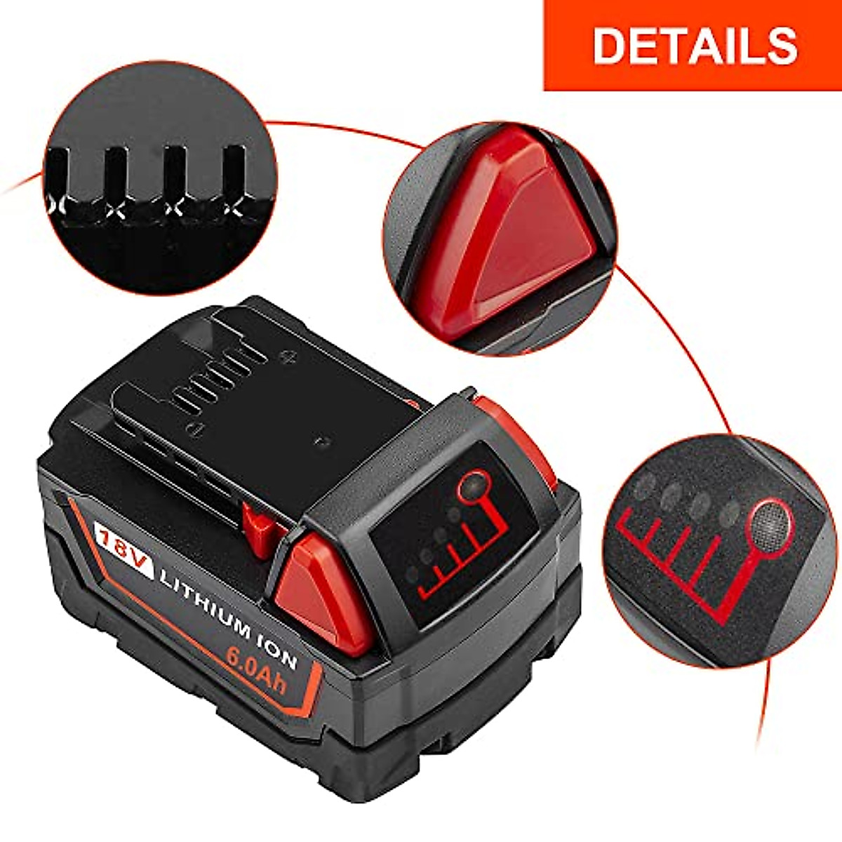 M18 18V 6000mAh Battery Replacement for Milwaukee 18V 48-11-1815 48-11-1820 48-11-1822 48-11-1840 48-11-1841 48-11-1850 Cordless Power Tools Battery (2 Packs 6000mAh)