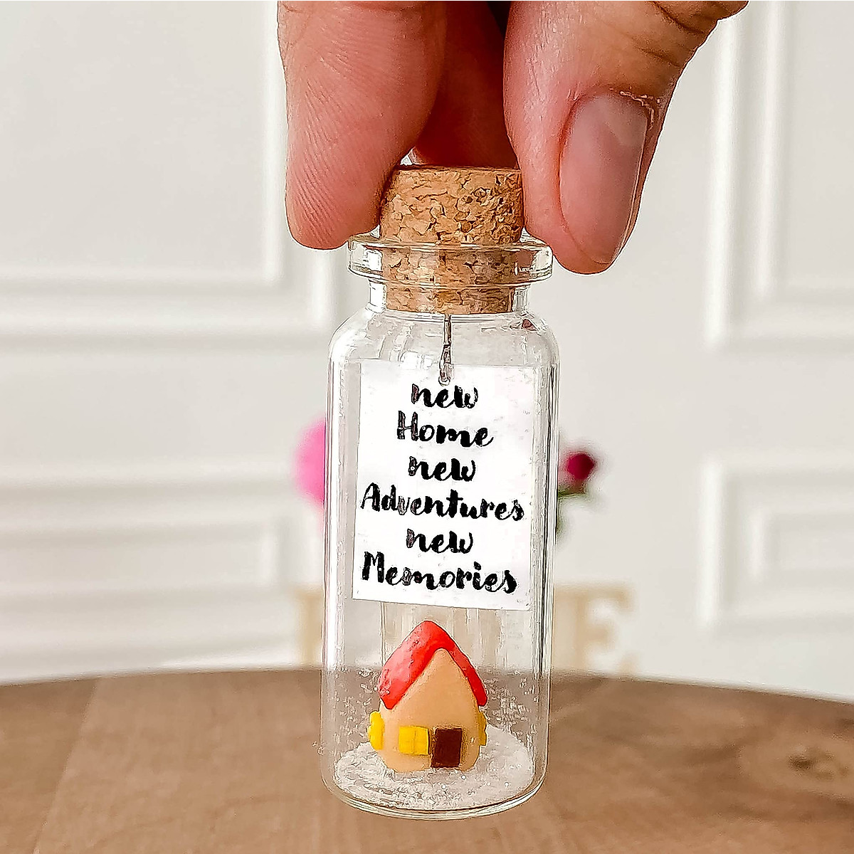 Inspirational Message in a Bottle Gift Idea - Classy Gifts for Friends and Family - Unique Boyfriend Girlfriend Presents (Colorful House - New Home, New Adventures, New Memories, Gift Bottle)
