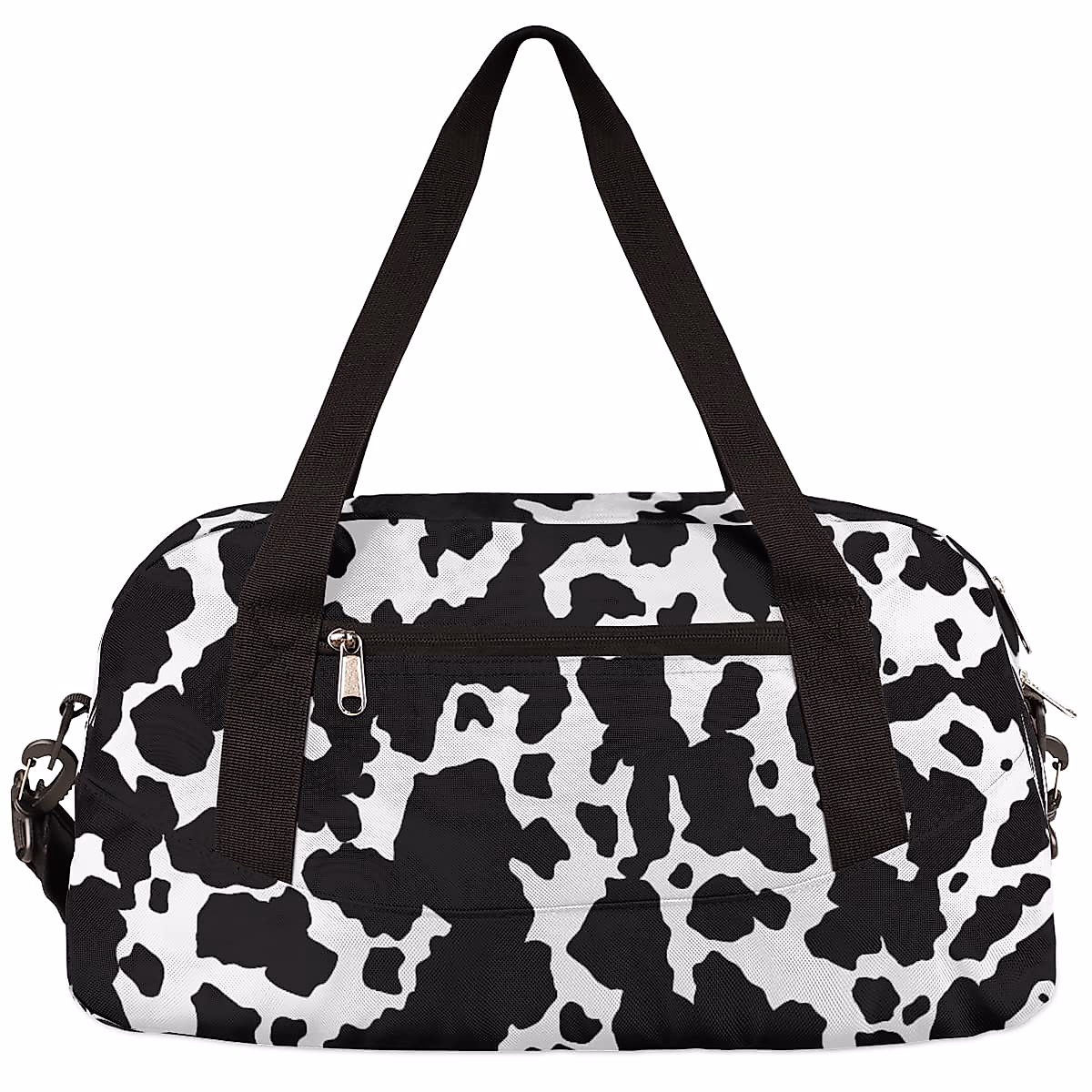 Black White Cow Print Gym Bag for Women and Men,Farm Animal Small Duffel Bag for Sports, Gyms, Yoga, Weekend Getaway, Travel Overnight Bag Workout Bag Cheer Dance Bag for Girls Boys Teen