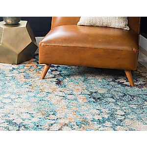 Unique Loom Vita Collection Traditional Over-Dyed Saturated Floral Medallions Area Rug (3' 3 x 5' 3 Rectangular, Turquoise/Ivory)