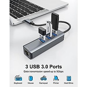 USB C to Ethernet Adapter, ABLEWE 4-in-1 RJ45 to USB-C/Thunderbolt 3 to Gigabit Ethernet LAN Network Adapter for MacBook Pro/Air 2021/2020/2019, iPad Pro 2021, Chromebook, XPS, Surface Book 3/2/Go