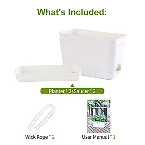 Oliz Herb Garden Planter Indoor Kit Self Watering Pots for Indoor/Outdoor Plants 2 Packs Windowsill Plant Pots with Drainage and Tray, Window Pot for Indoor Plants