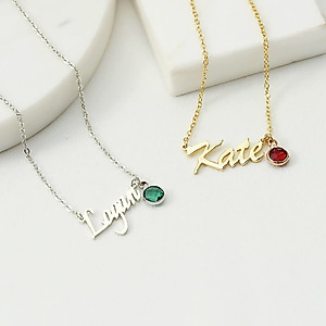 DayOfShe 925 Sterling Silver Name Necklace Personalized Birthstone Necklace Mother Gifts for Women