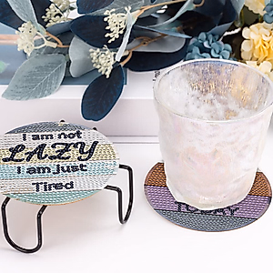 8 Pcs Diamond Art Painting Coasters Diamond Art Coasters with Holder, DIY Funny Inspirational Coasters, Diamond Art Painting Kits for Adults, Kids & Beginners, Farmhouse Bar Diamond Art Craft Coasters