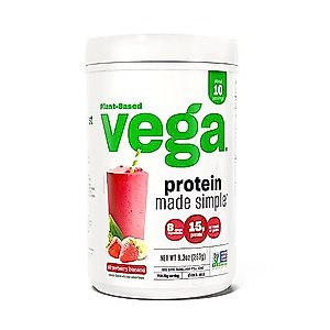 Vega Protein Made Simple Protein Powder, Strawberry Banana - Stevia Free, Vegan, Plant Based, Healthy, Gluten Free, Pea Protein for Women and Men, 9.3 oz (Packaging May Vary)