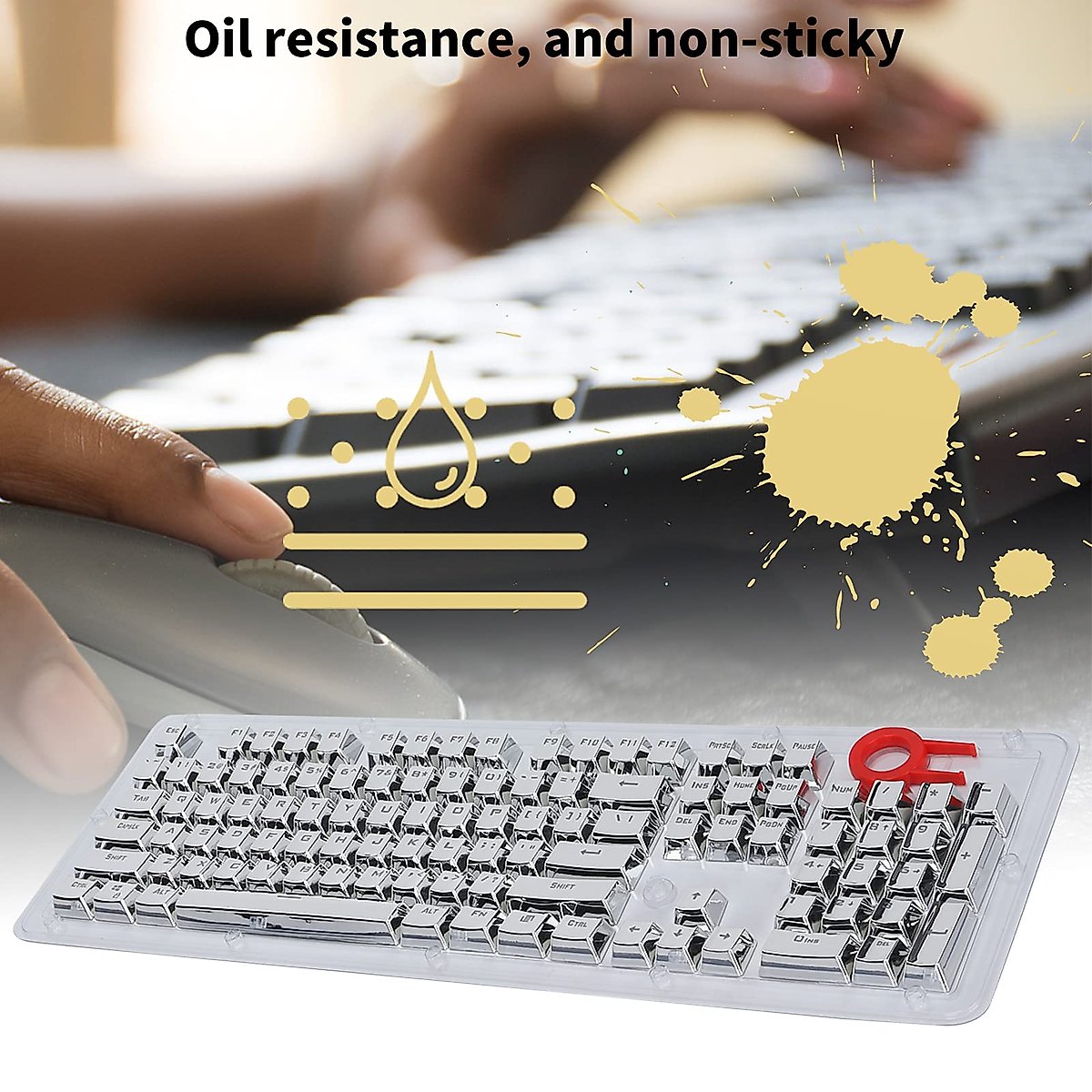 104Pcs Keycaps,DIY Personalized Design Metallic Durable Stable Two Tone Translucent Backlit Mechanical Keyboard Caps,Gaming Keyboard Replacement Parts(Silver)