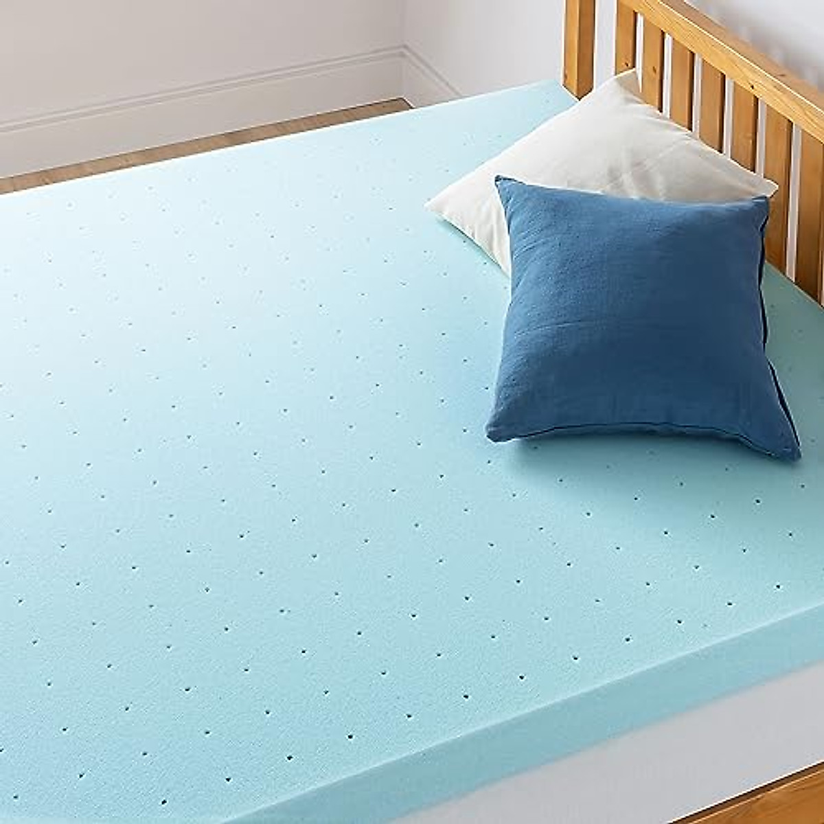 Best Price Mattress 4 Inch Ventilated Memory Foam Mattress Topper, Cooling Gel Infusion, CertiPUR-US Certified, Queen, Blue