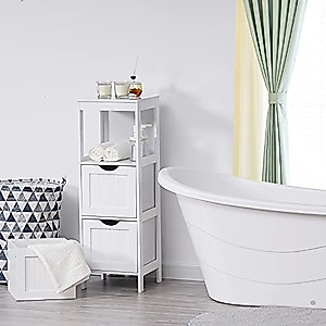 Reettic Narrow Bathroom Storage Cabinet with 3 Removable Drawers, DIY, Free Standing Side Storage Organizer for Bedroom, Living Room, Entryway, 11.8" L x 11.8" W x 35" H, White BYSG102W