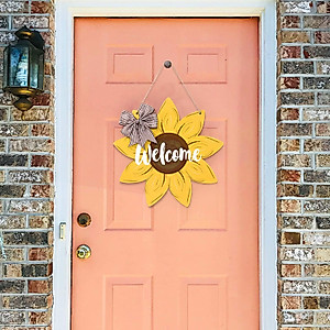 Sunflower Welcome Wood Door Hanger 12 Inch Large Wooden Flower Sign Inspirational Wall Porch Art Spring Summer Fall Front Door Wreath Hanging for Bedroom Living Room Indoor Outdoor Kitchen Home Decor