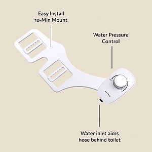WHISPER – Bidet Toilet Seat Attachment – Self Cleaning Bidet for Toilet – Bathroom Bidet w/Water Pressure Dial – Non-Electric, Full Length, Auto Retracting Nozzle – Stain Resistant Bidet Sprayer