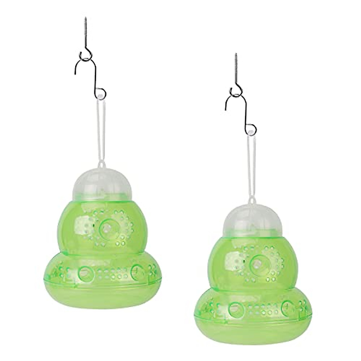 Green Plastic Wasp Trap,Outdoor Hanging for Garden, Yard,2 Pack(with S Hooks &Screw Hooks)
