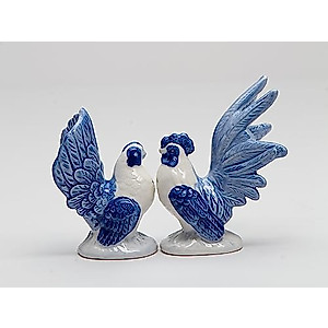 Fine Ceramic Dutch Blue Country Farmhouse Rooster & Hen Salt & Pepper Shakers Set, 3-1/2" H