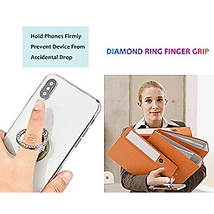 lenoup Iridescent Glitter Bling Bling Phone Ring Holder,Rainbow Sparkle Phone Ring Artificial Diamond Stand,Teal Rhinestone Cell Phone Finger Ring