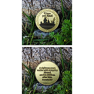 Father's Coin, I Love You Dad Token of Appreciation, Gold-Color Plated Challenge Coin, Proverbs 20:7, Man of God, Unique Gift Idea for Dads & Grandfathers, from Daughter, Sons or Wife