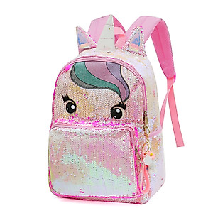SimplyUnique Kids Enchanting Unicorn Flip Sequin Backpack for Little Girls Age 6-8 Years Old - Sparkling Glitter Fashion Book Bag for School and Magical Adventures