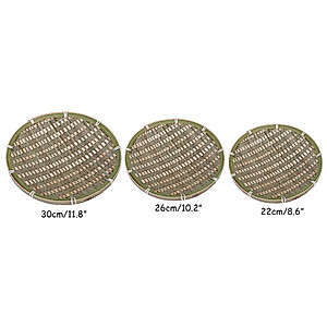 3Packs 100% Handwoven Flat Wicker Round Fruit Bamboo Basket Woven Food Storage Weaved Shallow Tray Holder Bowl Decorative Rack Display for Food Fruit Serving Stand Decor (Green, 3Pcs Bulk Price)