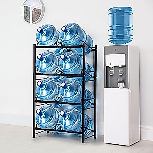 smusei 5 Gallon Water Bottle Holder Water Jug Holder 4 Tier Heavy Duty Water Jug Rack for 8 Bottles Detachable 5 Gallon Water Jug Stand Organizer Shelf for Home Kitchen Office, Black