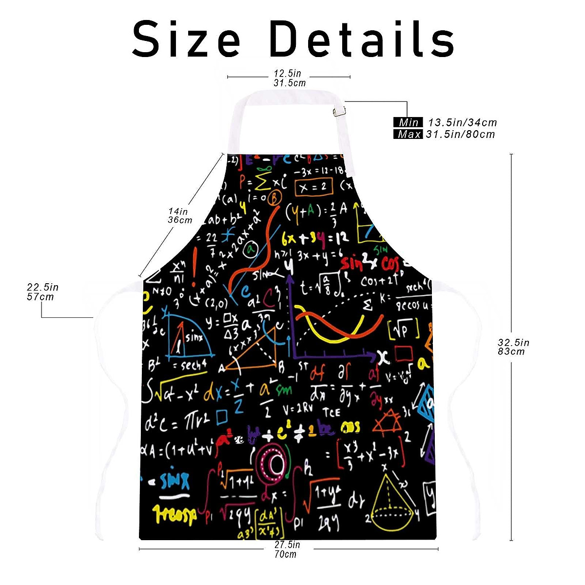 My Daily Cooking Apron with Pockets, Oven Mitt and Pot Holder Set, Funny Math Doodle Colorful Adjustable Apron, Microwave Glove, Potholder 3 Piece, Kitchen Gift Set