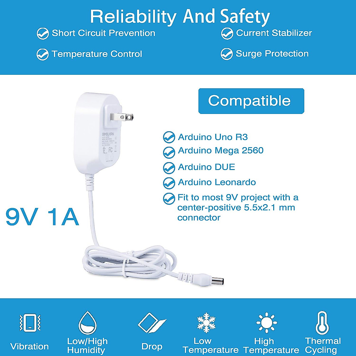 Testeronics 7 in 1 Breadboard Power Module Kit Compatible for Arduino/Raspberry Pi| 2PCS 3.3V/5V Power Supply Modules | 9V/1A Power Adaptor | 2PCS Solderless Breadboard 400 Points|65 PCS Jumper Wires