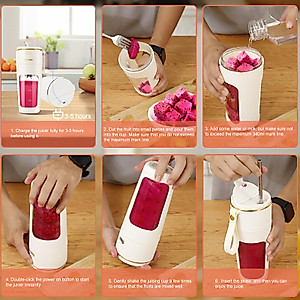 Sizabo Portable Blender,Travel Personal Size Blender for Shakes and Smoothies, Beach Blender Cup Rechargeable with 10 Blades, 3000mAh Mini Fruit Juice Mixer Sport Portable Blender Rechargeable White