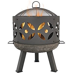 Sunnydaze 26-Inch Cast Iron Retro Fire Pit Bowl with Handles and Spark Screen