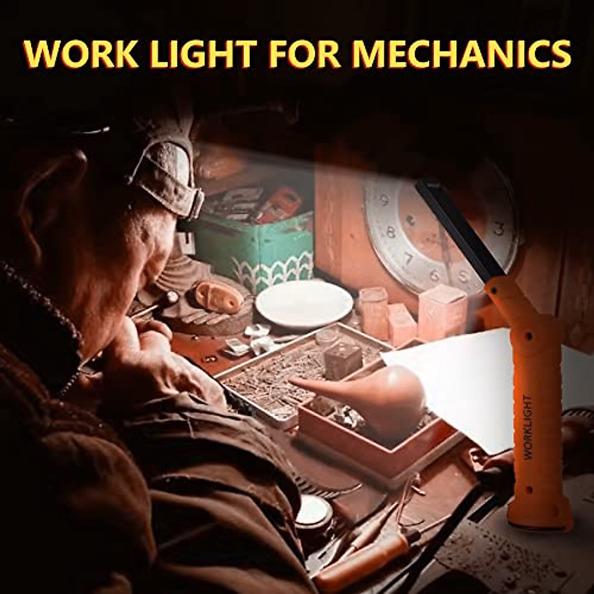 Suranew LED Worklight Flashlight, COB Rechargeable Work Lights with Magnetic Base 360 Degree Rotate and 5 Modes Portable Flood Light Inspection Construction Light for Car Repair (Orange, 2 Pack)