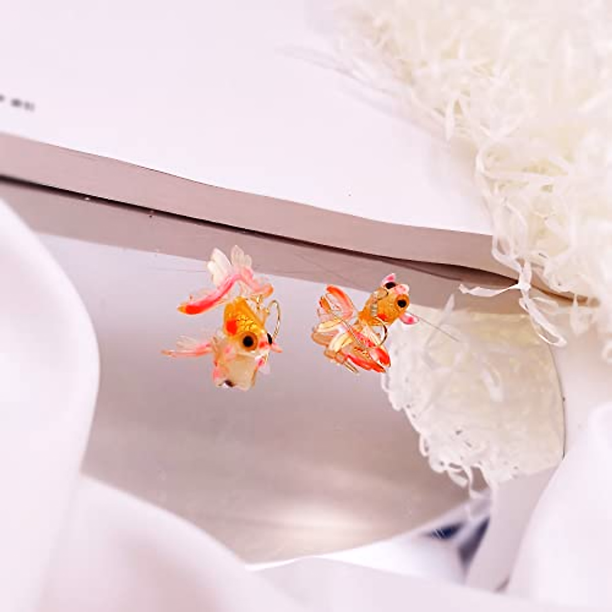 925 Silver Needle Goldfish Earrings, comically cute acrylic resin simulated fish earrings Unique lightweight goldfish pendant earrings Jewelry gift for women(2PCS) -Yellow