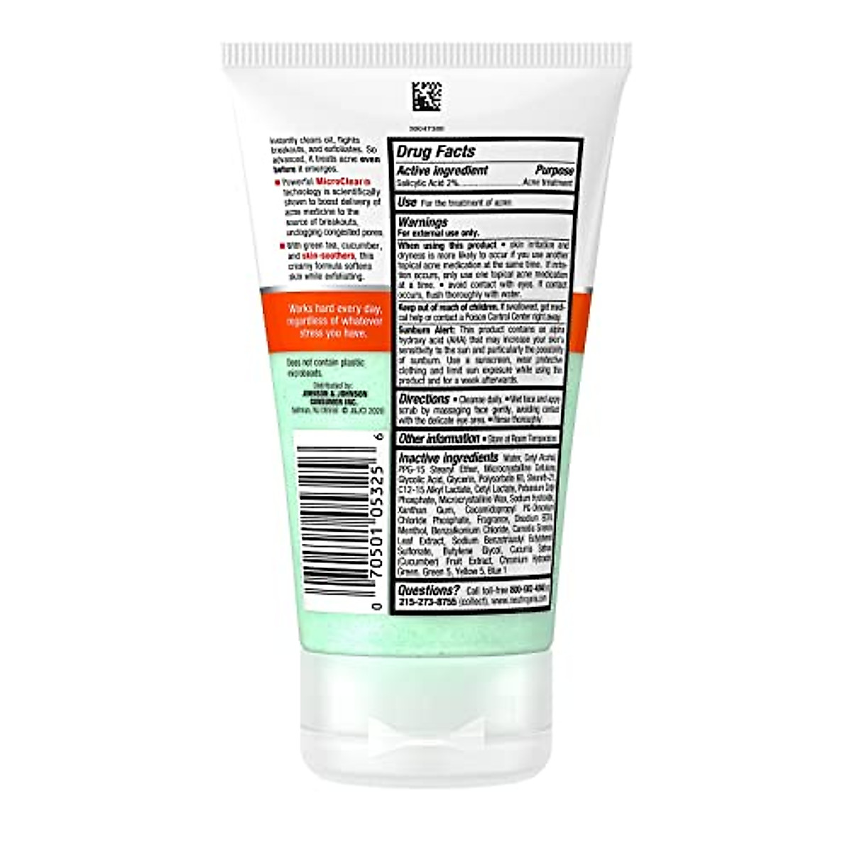 Neutrogena Oil-Free Acne Stress Control Power-Clear Facial Scrub, 2% Salicylic Acid Acne Treatment Medication, Exfoliating Daily Acne Face Scrub for Acne-Prone Skin Care, 4.2 fl. oz