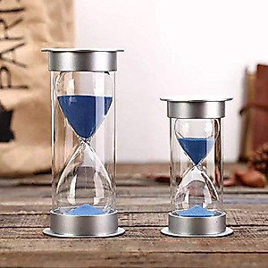 Hourglass Sand Timer 5/10/15/30/45/60 Minutes Sand Glass Timer for Romantic Mantel Office Desk Book Shelf Curio Cabinet Christmas Birthday Gift Kids Games Classroom Kitchen Home Dec (5 min, Blue)