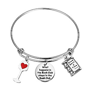 CENWA Book Club Gifts What Happens In The Book Club Stays In The Book Club Bracelet Book Lady Book Lover Gift (Book Club Br)