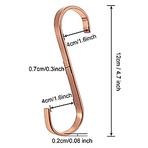 WEYEEN 10PCS Rose Golden S Hooks 4.7 inch，Stainless Steel Heavy Duty S Hooks for Kitchen Utensils, Plants, Pot, Pan, Cups and Towels
