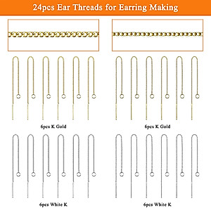 Oubaka 24pcs 8.5cm Ear Threads Long String Ear Threads Hypoallergenic Ear Threads Earrings with Loop Drop Earrings Tassel Chain Earrings for Earring Making DIY Jewelry Craft(2 Styles,2 Colors)