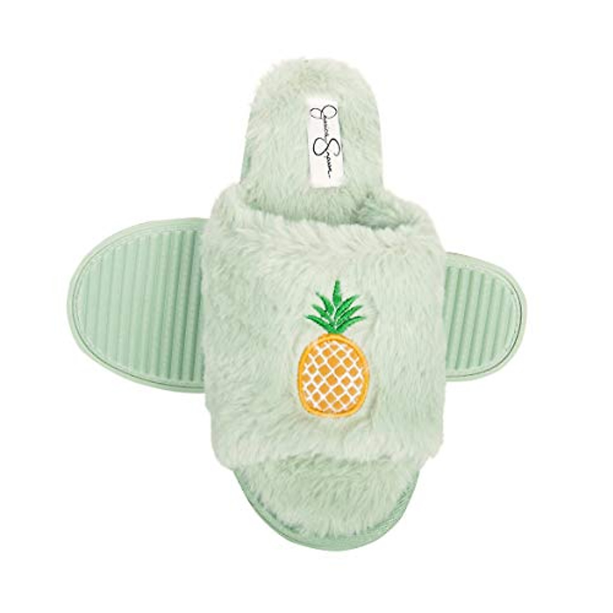 Jessica Simpson Women's Plush Faux Fur Fuzzy Slide on Open Toe Slipper, Mint, Large