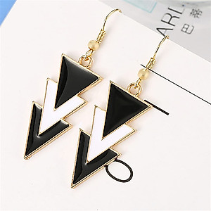 MIGUO STORE Boho Unique Fashion Personality Black White Triangle Drop Oil Dangle Drop Earrings Elegant Geometry Charm Drop Earrings for Women (Black White Triangle Drop Oil)