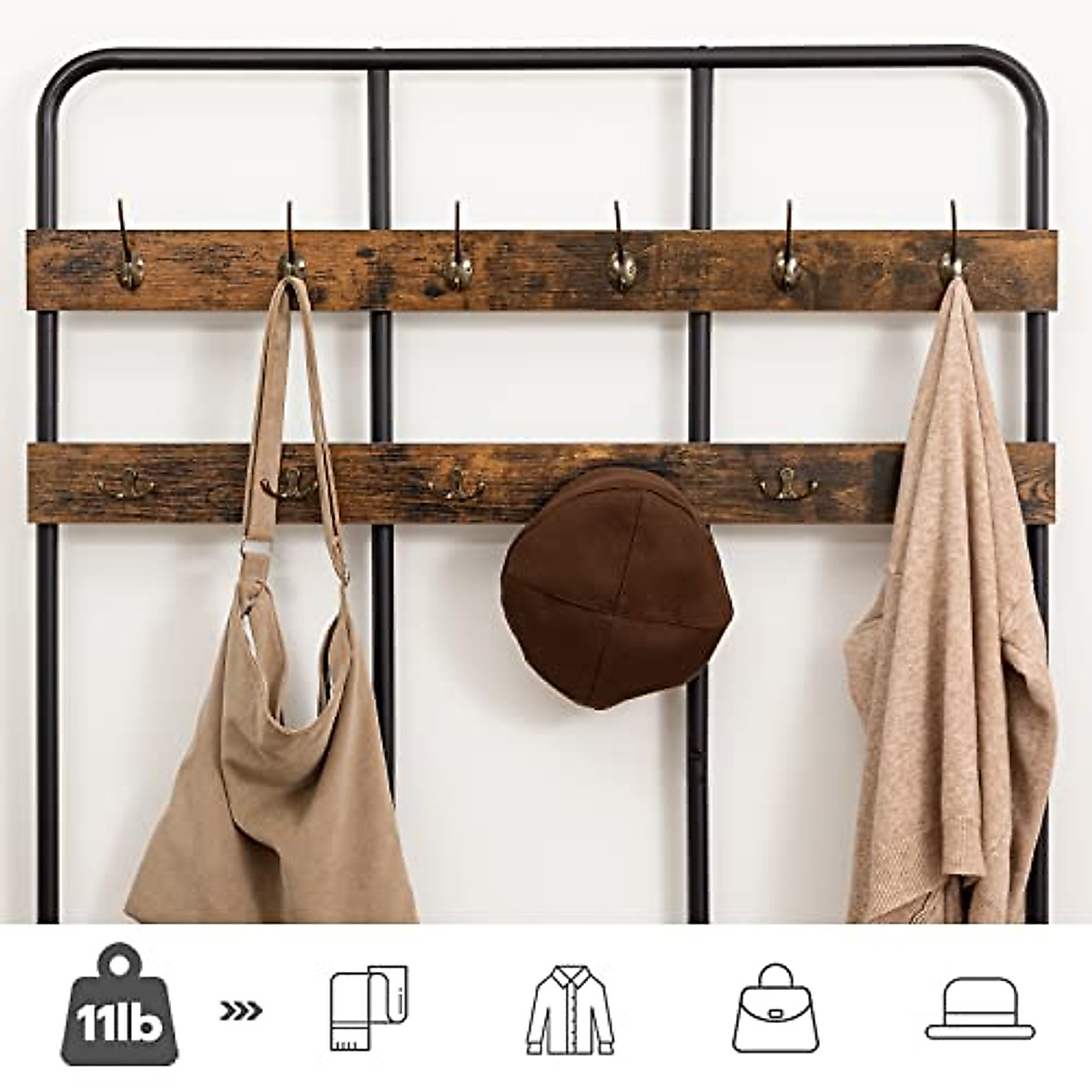 HOOBRO Hall Tree with Bench, Entryway Bench with Coat Rack, Mud Room Bench with 12 Double Hooks and Storage Bench, Coat Tree, Shoe Rack Organizer, for Foyer, Front Door, Rustic Brown BF05MT01