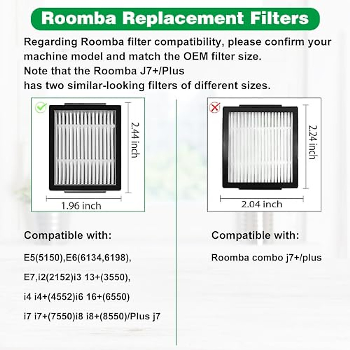 Parts accessories Compatible for iRobot Roomba e5 e6 i1 i2 i3 i4 i5 i6 i7 i8 j5 j6 j7 j8 and all Plus i e j Series Vacuum Cleaner 2 Set Roller Brushes 8 HEPA Filters 8 Side Brushes 1 caster wheel