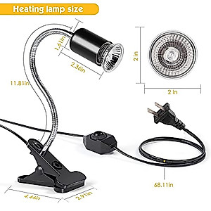 KABASI Reptile Heat Lamp, Basking Spot Lamp with Clamp, UVA + UVB Full Spectrum Sun Lamp with 360°Rotatable Clips and Dimmable Switch, 25W+50W Heating Light Lamp for Lizard Turtle Snake Amphibian