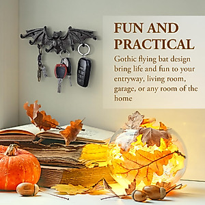 MyGift 8-Hook Vintage Dark Brown Cast Iron Hanging Key Holder in Gothic Flying Bat Design, Wall Mounted Halloween Themed Entryway Hooks for Keys, Pet Leashes, ID Lanyards