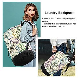 Travel Stamps Visa Nylon Travel Laundry Bag for Luggage Dirty Heavy Duty Dirty Clothes Organizer with Drawstring Closure & Shoulder Straps Laundry Hamper Liner for Apartment College Dorm Factories