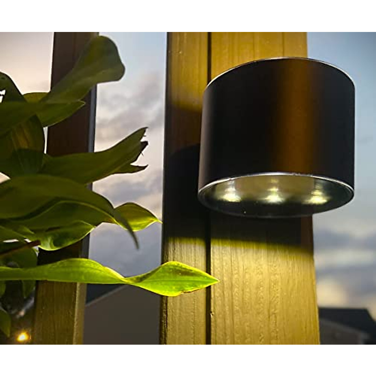 Outdoor Solar Lights Up Down Dusk to Dawn Solar Lighting Cylinder Décor Fence Solar Lights Waterproof Sconce Mood Light Ambient Wall Lights LED Yard Lights for Patio Porch Deck, Black, SL10-48CW