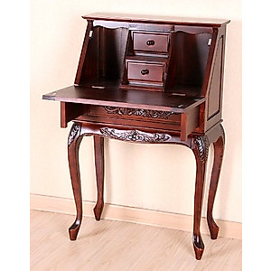 International Caravan Windsor Carved Wood Hard Wood Small Secretary Desk - Walnut