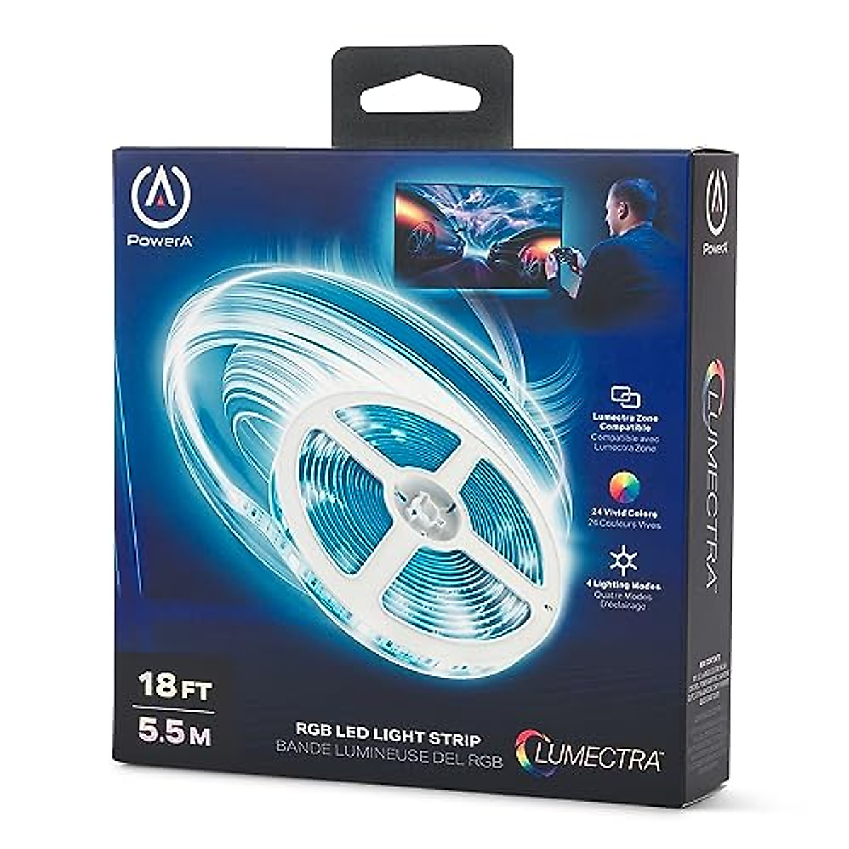 PowerA Lumectra 18FT RGB LED Light Strip with Control Remote, Music Sync Color Changing Light Strip